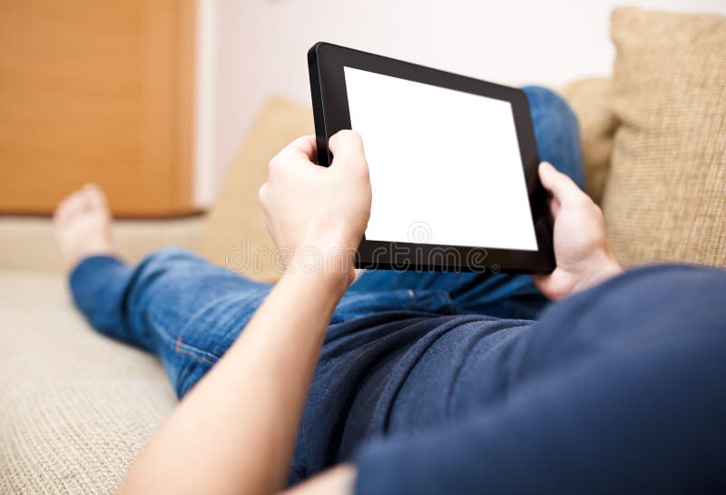 Senior Man Sitting in Sofa and Using IPad Editorial Stock Photo - Image ...