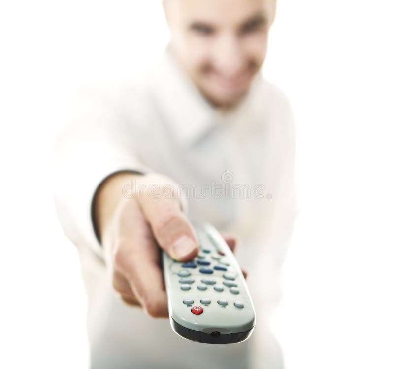 Man with remote control stock photo. Image of finger - 16091944