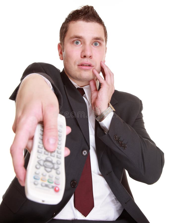 Man with Remote Control Changing Channel Stock Image - Image of ...