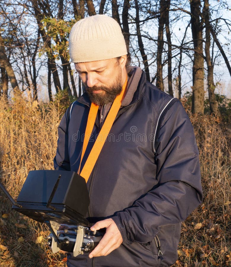 Man with Remote Control a Dron in the Park Stock Image - Image of ...