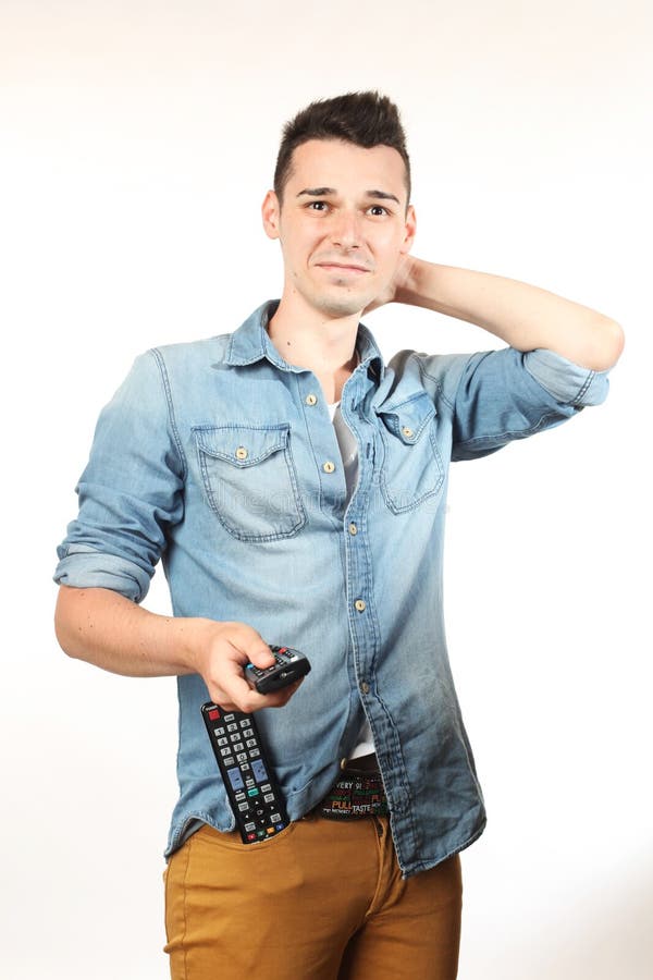 Man with a remote control stock image. Image of head - 41468379