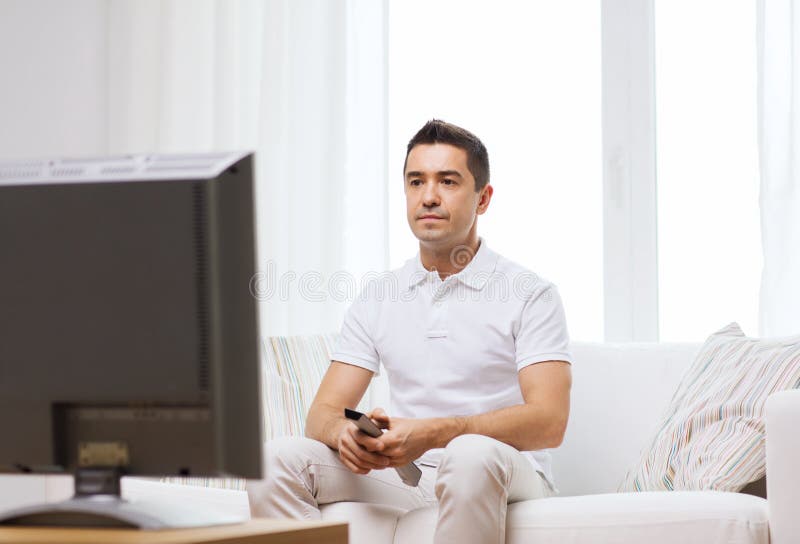 Man with Remote Control Watching Tv Stock Photo - Image of movie ...