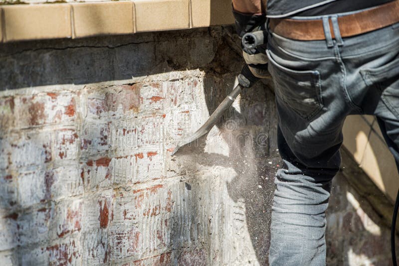 Man Removes Tiles from a Wall Stock Photo - Image of heavy, hardware ...