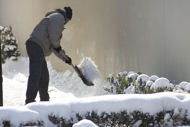 Man Removing Snow with a Shovel Stock Photo - Image of suburban, shovel ...