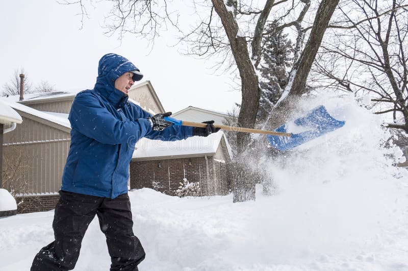 Man Removing Snow with a Shovel #5 Stock Image - Image of residential ...