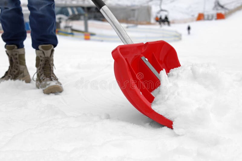 Man Removing Snow with Shovel Outdoors. Stock Photo - Image of shovel ...