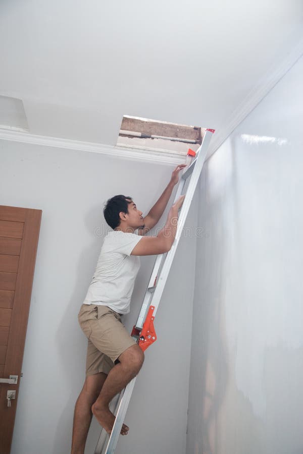 Man Repair the Broken Ceiling Stock Image - Image of people, damaged ...