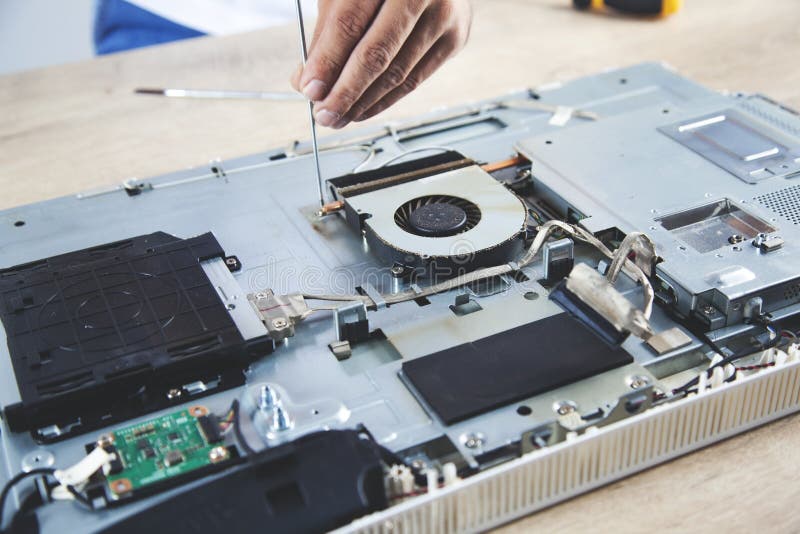 Man repair computer stock image. Image of young, work - 158239875