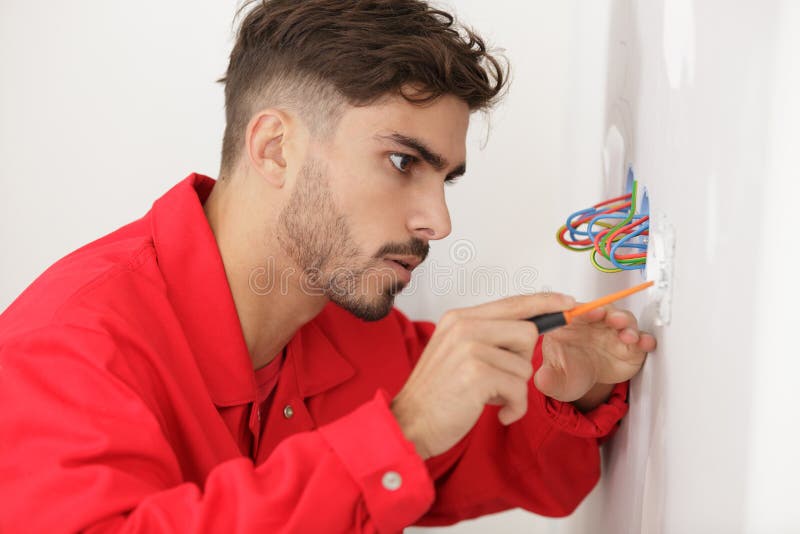 Man during Repair Electricity Socket Stock Image - Image of renovation ...