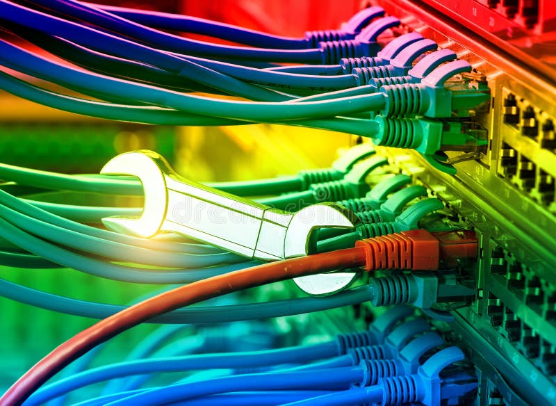 Man Repair Network To Switch with Wrench Stock Image - Image of cable ...
