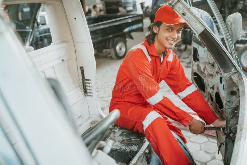 Man Repairing a Broken Car Engine Part Stock Photo - Image of person ...