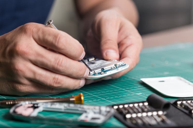 Man Repairing Broken Smartphone, Close Up Photo Stock Image - Image of ...