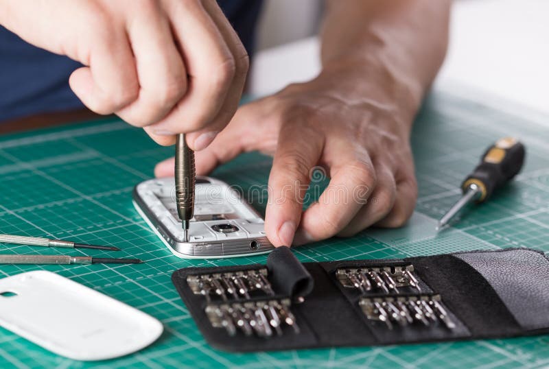 Man Repairing Broken Smartphone, Close Up Photo Stock Image - Image of ...