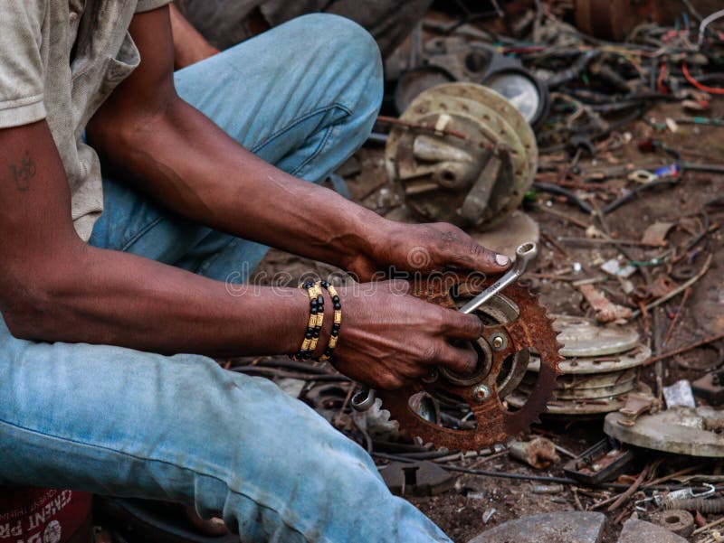 Man Repairing Mechanical Waste Stock Image Stock Photo - Image of ...