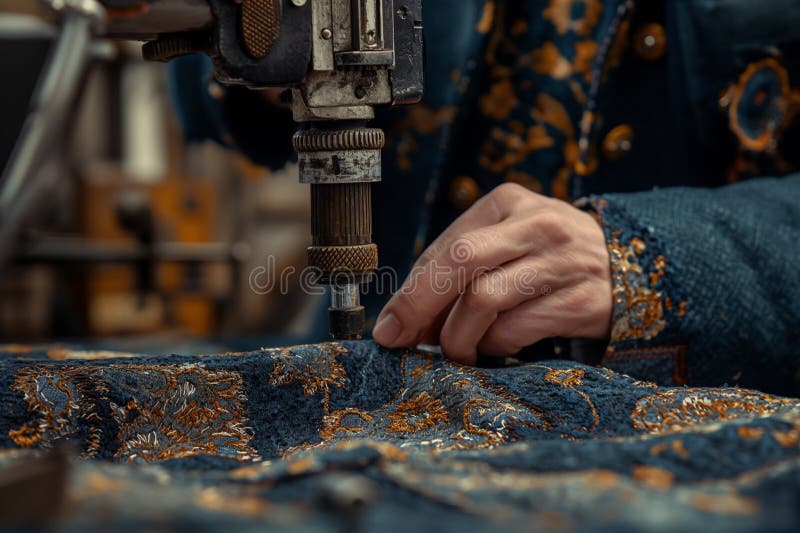 Man Repairing Vintage Denim with a Sewing Machine, AI-generated. Stock ...