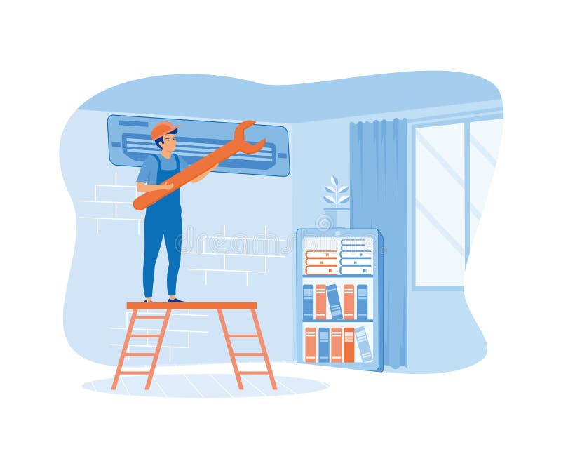 Man Repairs and Installs AC with Unit Breakdown, Maintenance Services ...