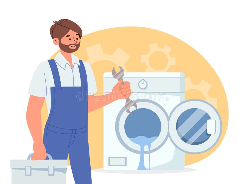 Man Repairs Washing Machine Vector Concept Stock Illustration - Illustration of conditioning ...