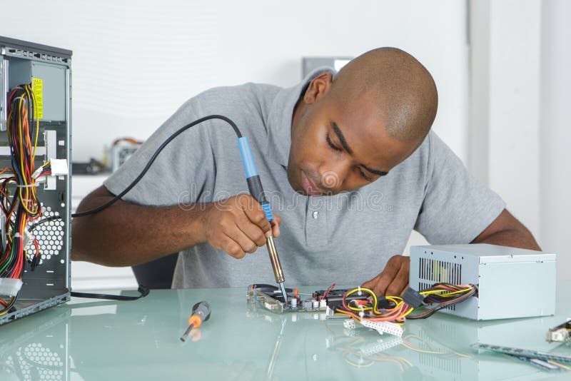 Man during Reparation Computer Hardware Stock Image - Image of ...