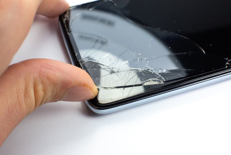 Broken Tempered Glass Screen Protector. Crashed Smartphone Stock Image ...