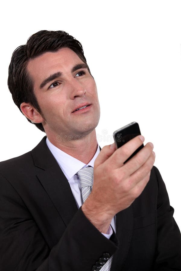 Man Replying To Text Message Stock Photo - Image of charming, center ...