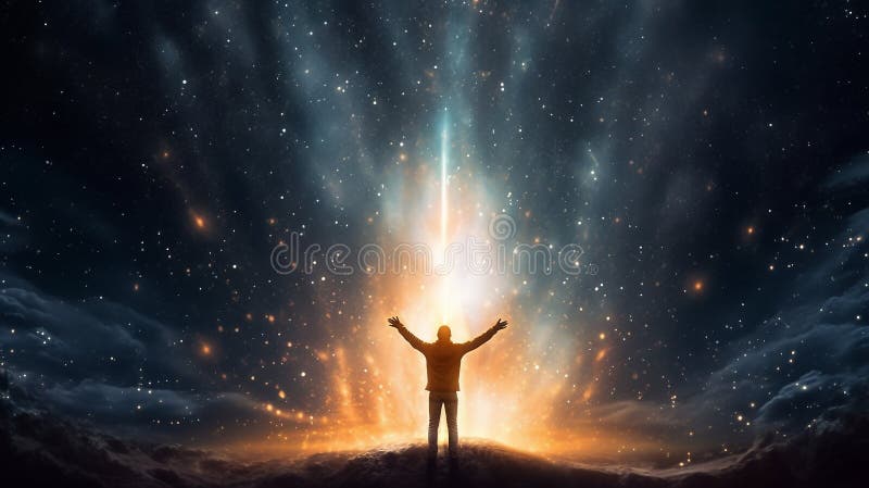 Man is Requesting Celestial Help in the Clouds. Generative AI Stock ...