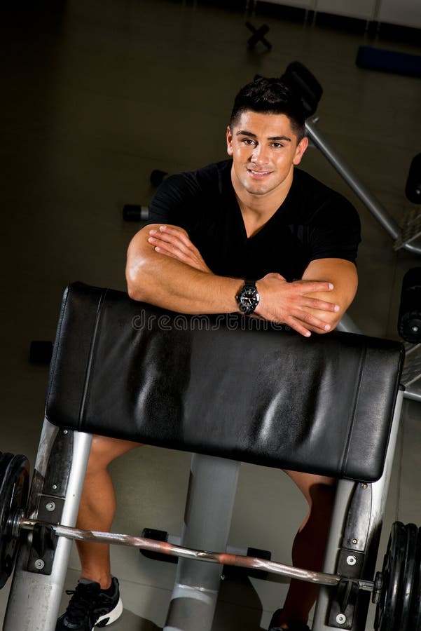 Man Resting after Exercises in Gym Stock Photo - Image of conscious ...
