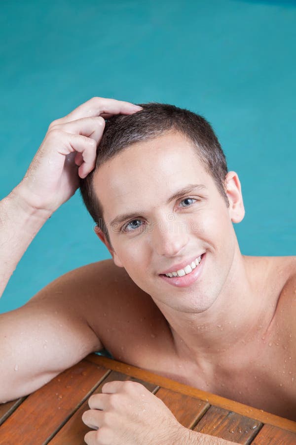 Man Resting Inside the Pool Stock Image - Image of male, relaxing: 65087401
