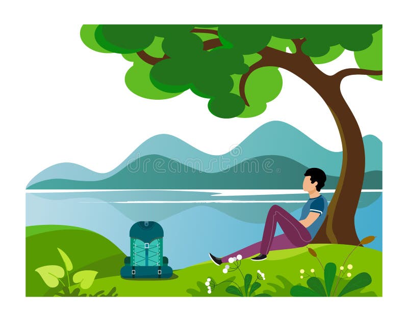 Cartoon Man Sitting Under Tree Stock Illustrations – 377 Cartoon Man ...