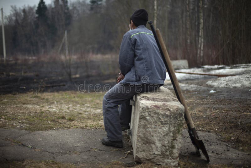 A Man is Resting from Work. the Worker is Waiting for the Job Stock ...