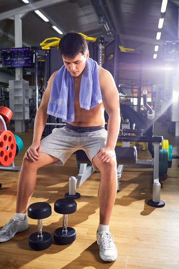 Man Resting after a Workout Trainingin the Gym Stock Image - Image of ...