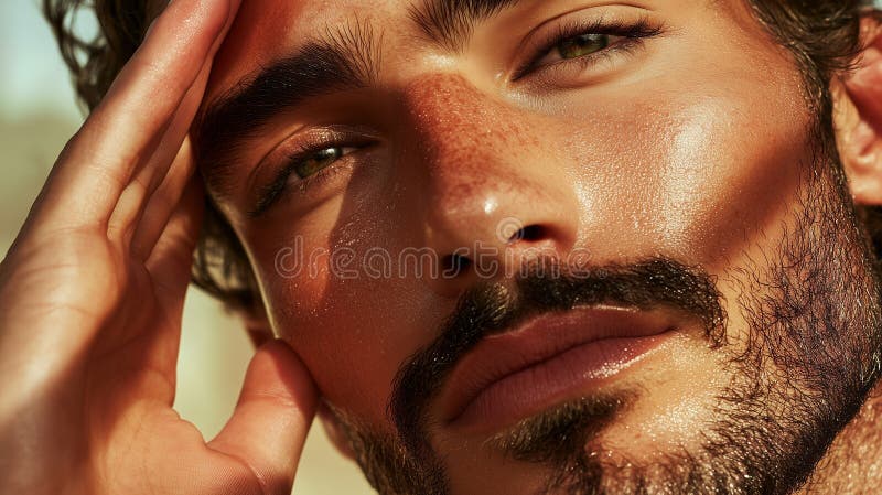 Close-up of a Man with Striking Eyes and a Thoughtful Expression in ...