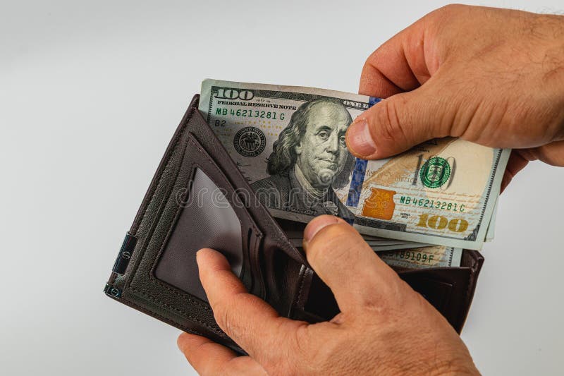 Man Retrieves Cash from Wallet during Transaction Process Stock Image ...