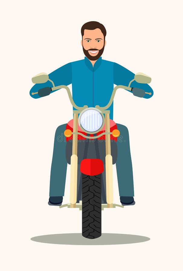 Man on a Retro Red Motorcycle Vintage Isolated. Front View Stock ...