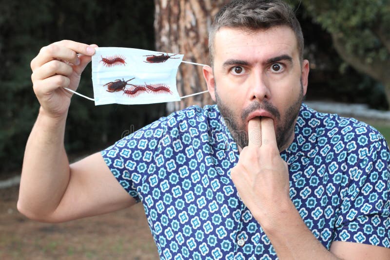 Man Reusing Dirty Protective Mask Full of Germs Stock Image - Image of ...