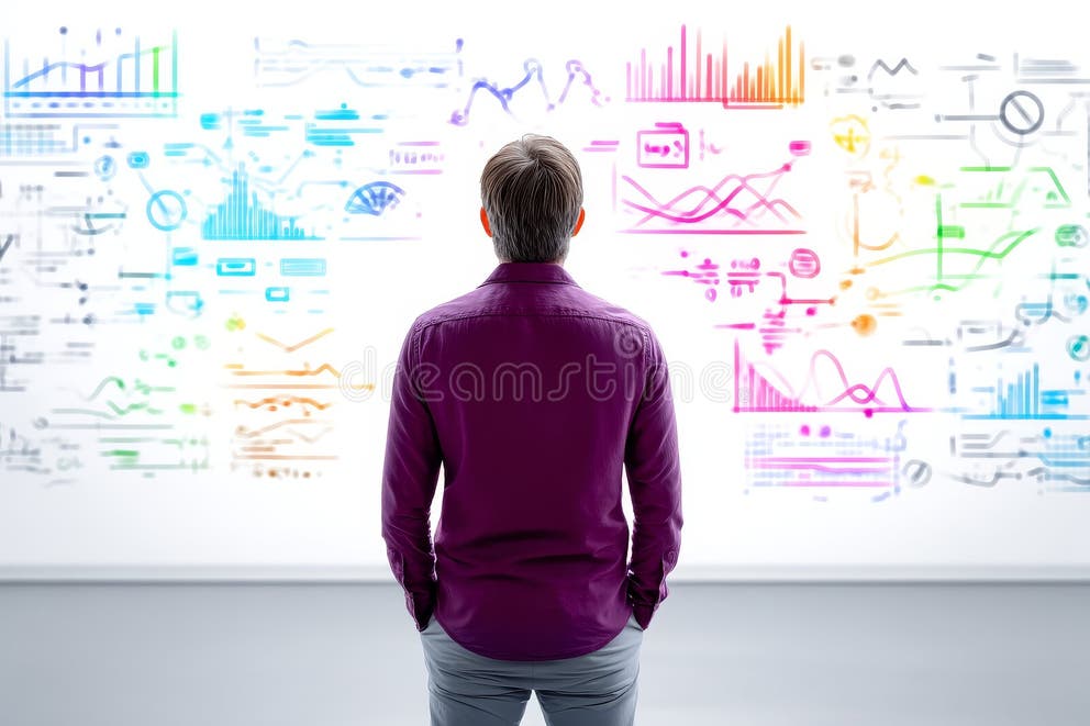Man Reviewing Data Visualizations a Man Stands before a Whiteboard ...