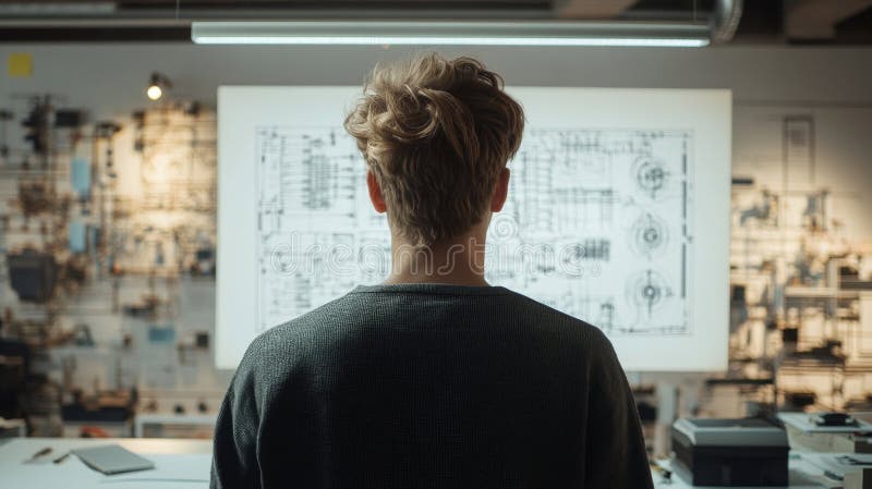 Man Reviewing Diagrams on Whiteboard in Modern Office Stock ...