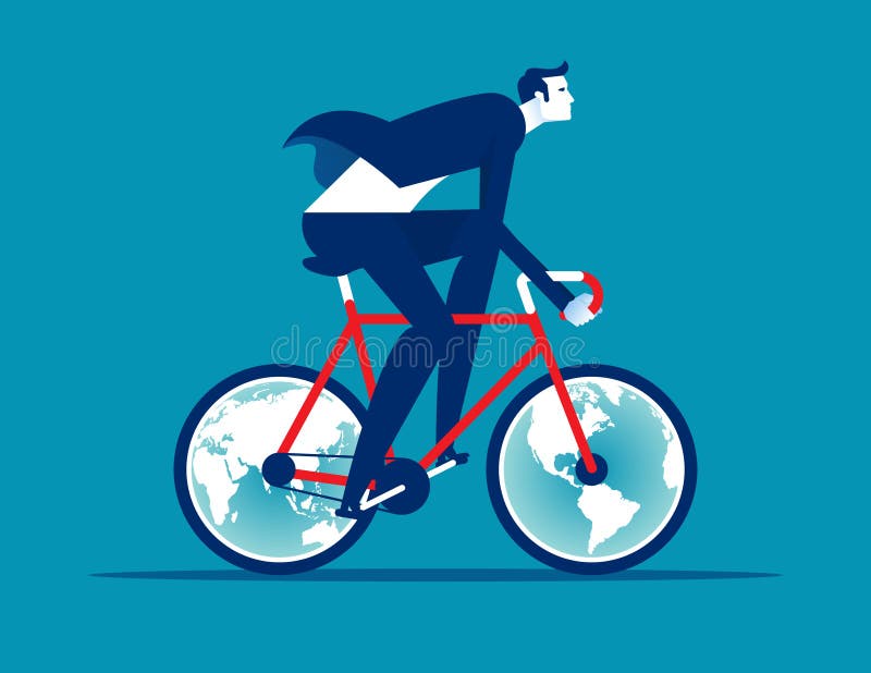 A Man Ride a Bicycle with Globes for Wheels Stock Vector - Illustration ...