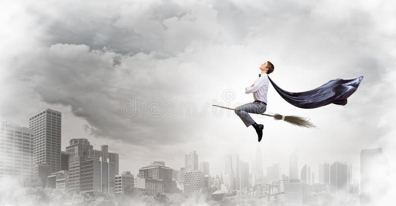 Man ride broom stock image. Image of brave, super, resque - 57101149