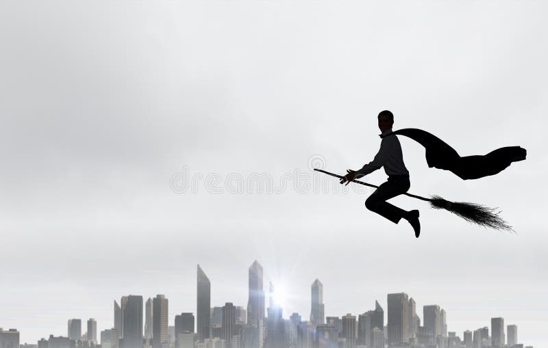 Man ride broom stock photo. Image of super, brave, transport - 57134988