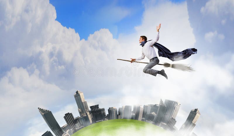 Man ride broom stock image. Image of super, shirt, witch - 57135233