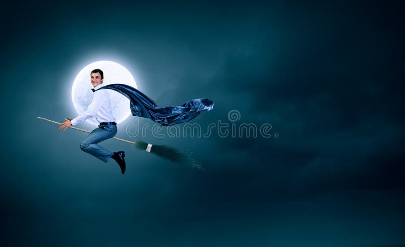 Man ride broom stock image. Image of male, shirt, suit - 57135265