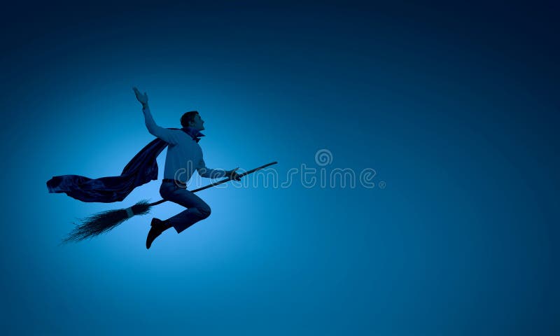 Man ride broom stock photo. Image of person, mature, broom - 57268120