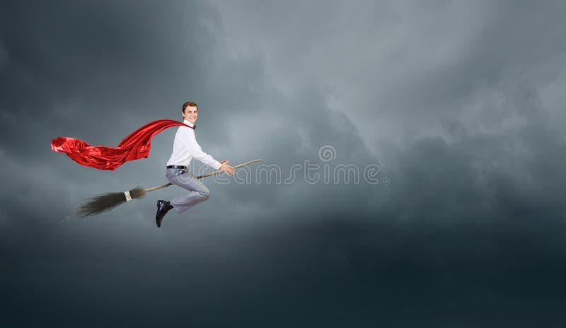 Man ride broom stock image. Image of transport, super - 57296767