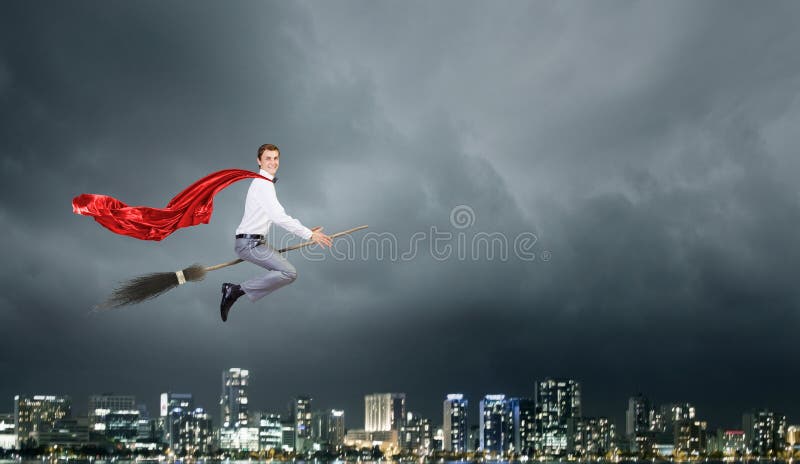 Man ride broom stock photo. Image of company, transportation - 57297282