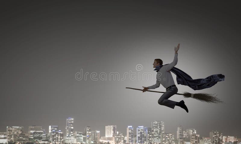 Man ride broom stock photo. Image of besom, human, business - 57118808