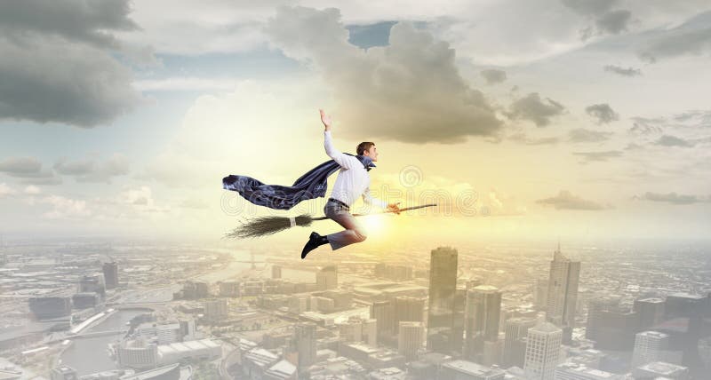 Man ride broom stock image. Image of sunrise, transport - 57446385