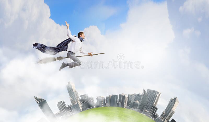 Man ride broom stock photo. Image of professional, witch - 57448226
