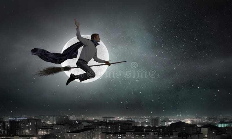 Man ride broom stock image. Image of late, transport - 59322185