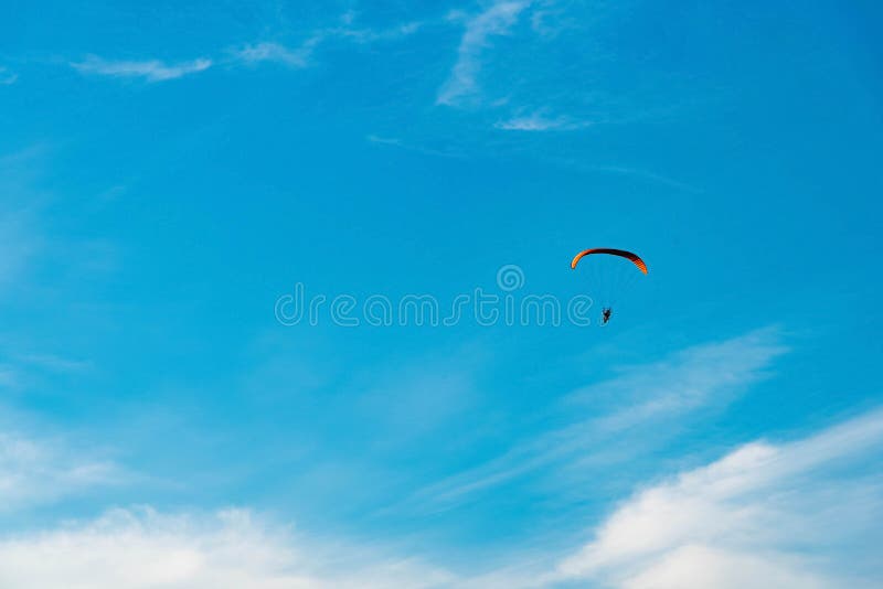 Man Ride Paramotor Flying in the Sky Stock Photo - Image of risk ...