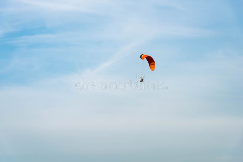 Man Ride Paramotor Flying in the Sky Stock Image - Image of natural ...